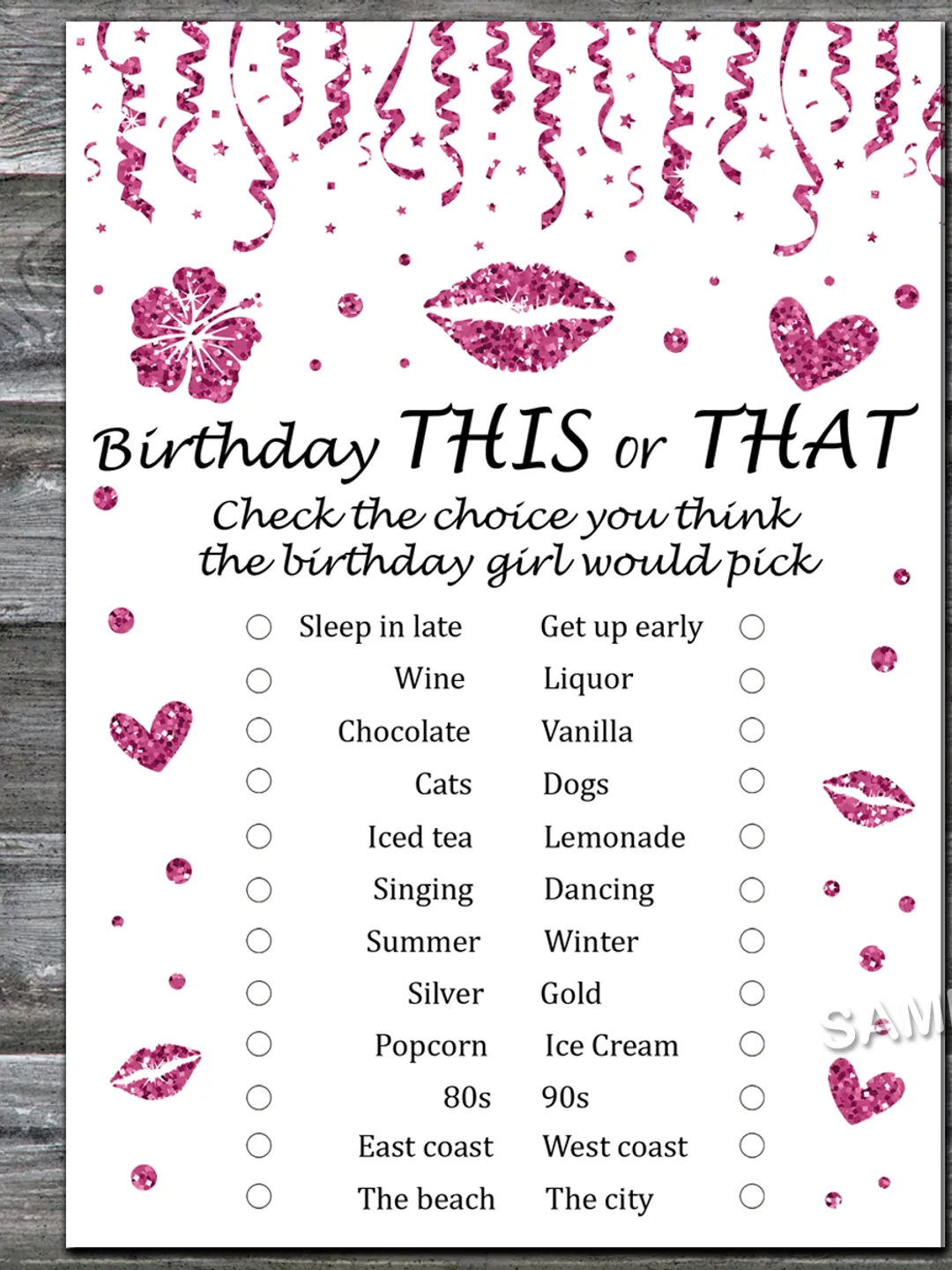 Pink Flowers Birthday This or that game,Adult Birthday party game-fun ...