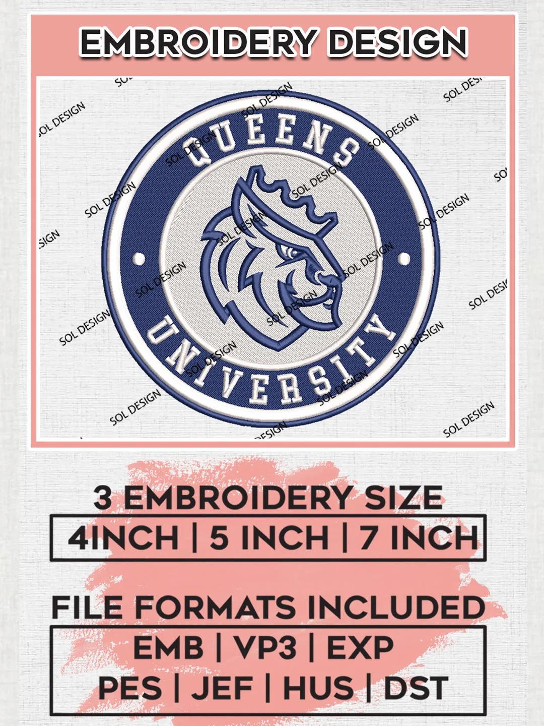 NCAA Queens University Royals Round Logo Embroidery, NCAA Queens ...