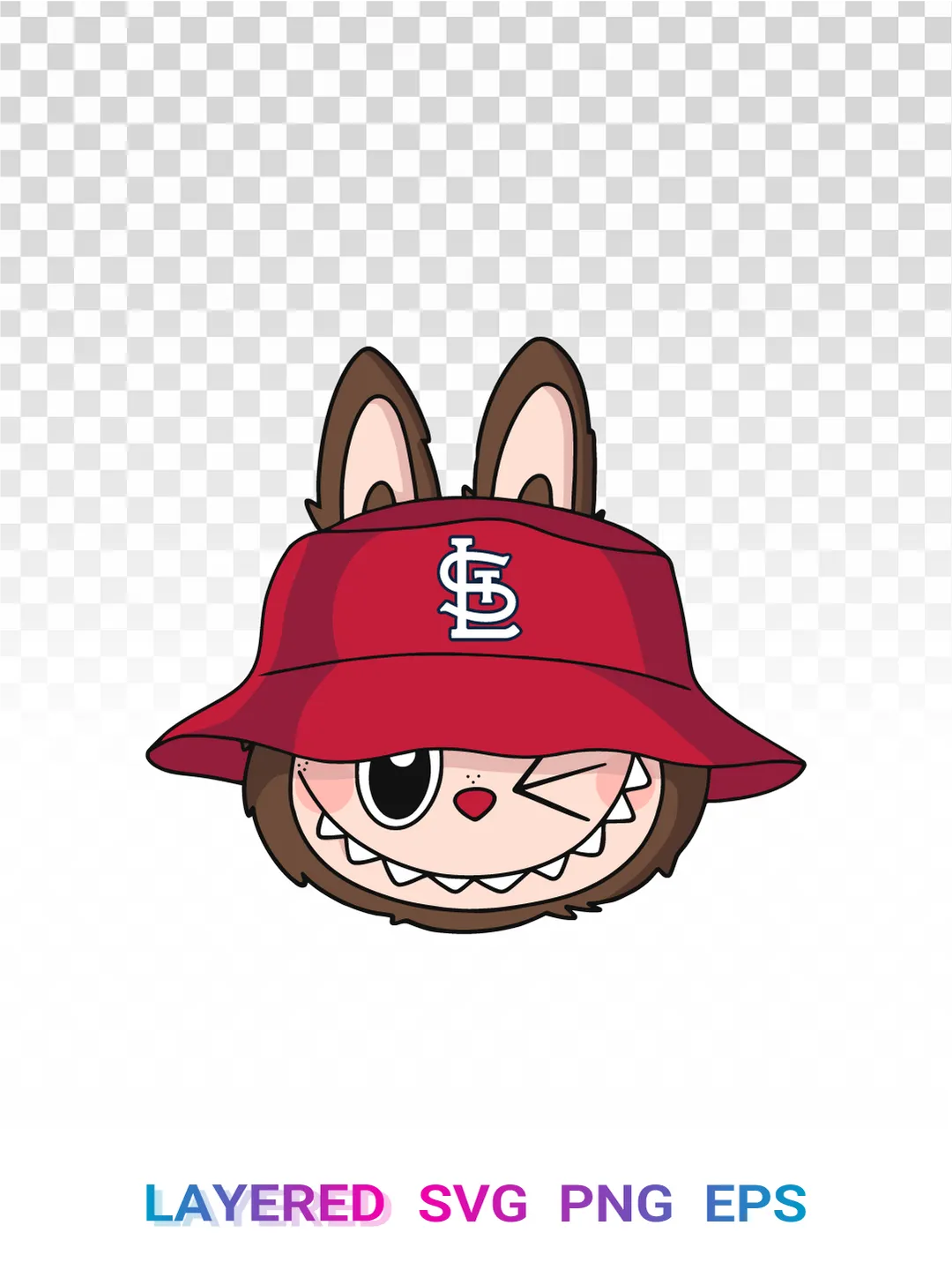 Trendy Winking Labubu SVG for the 'Cardinals-Obsessed' MLB Superfan