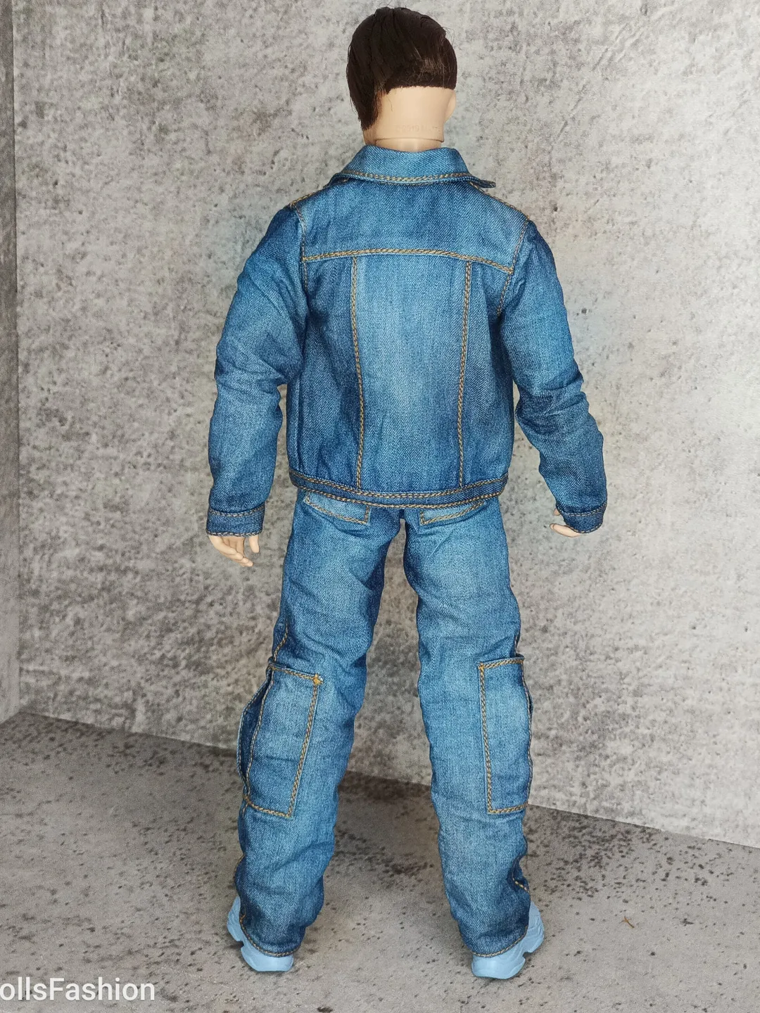 Ken's Distressed Denim Jacket and Cargo Jeans with Large Patch Pockets ...