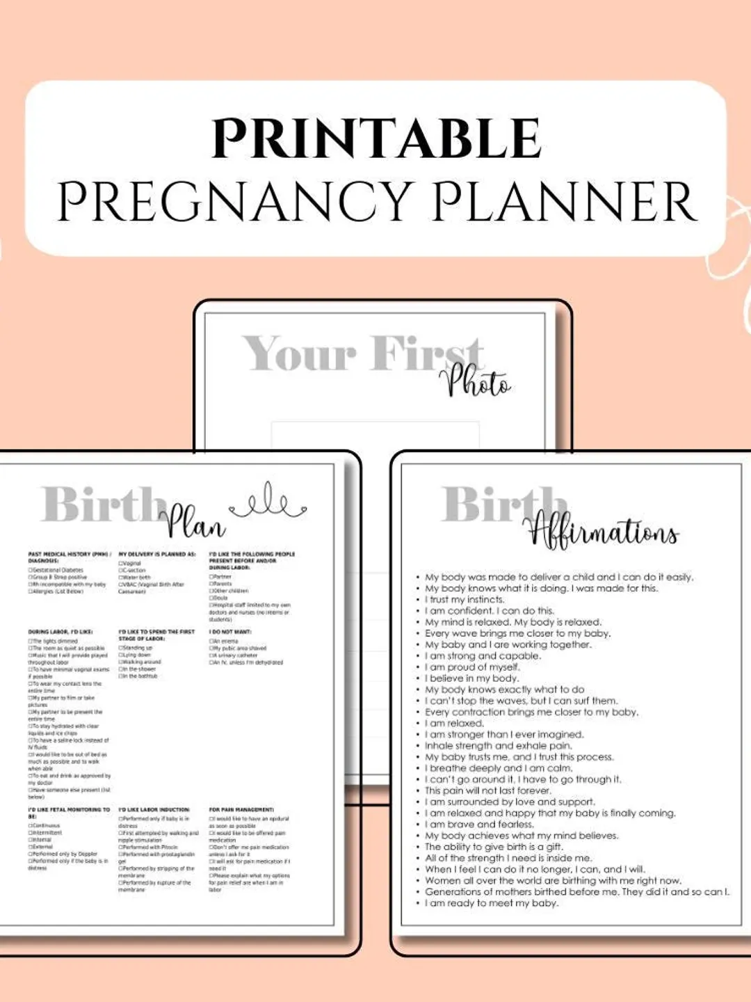 40 Weeks Pregnancy Planner Printable – 40 Week Journal, Baby Keepsake ...