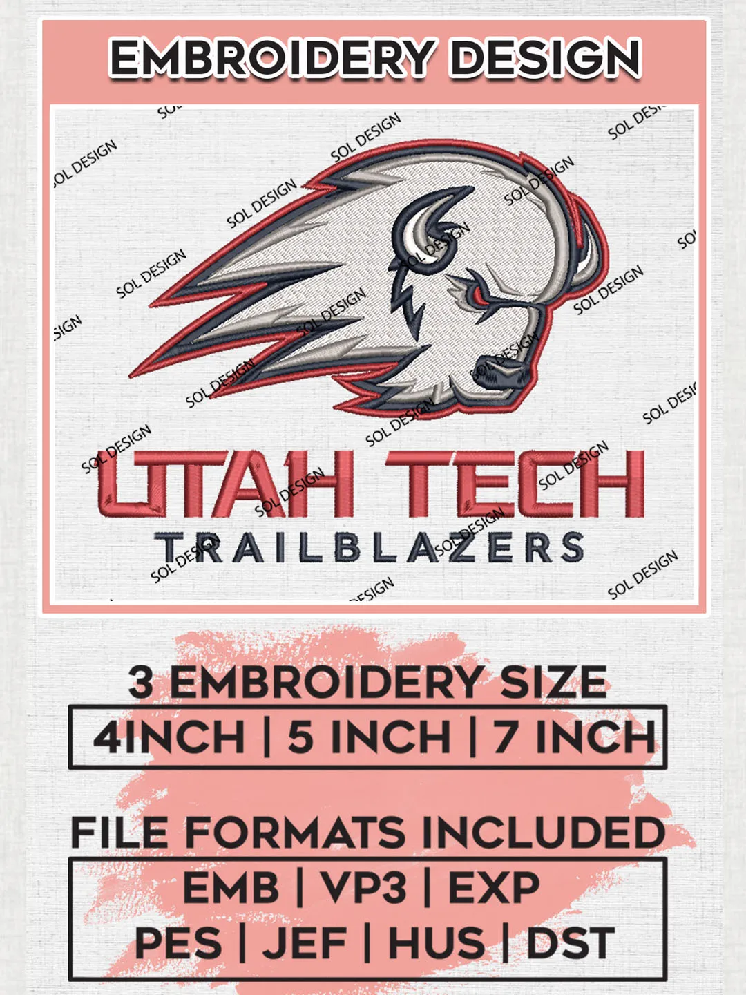 NCAA Utah Tech Trailblazers Team Head Mascot Logo embroidery designs ...