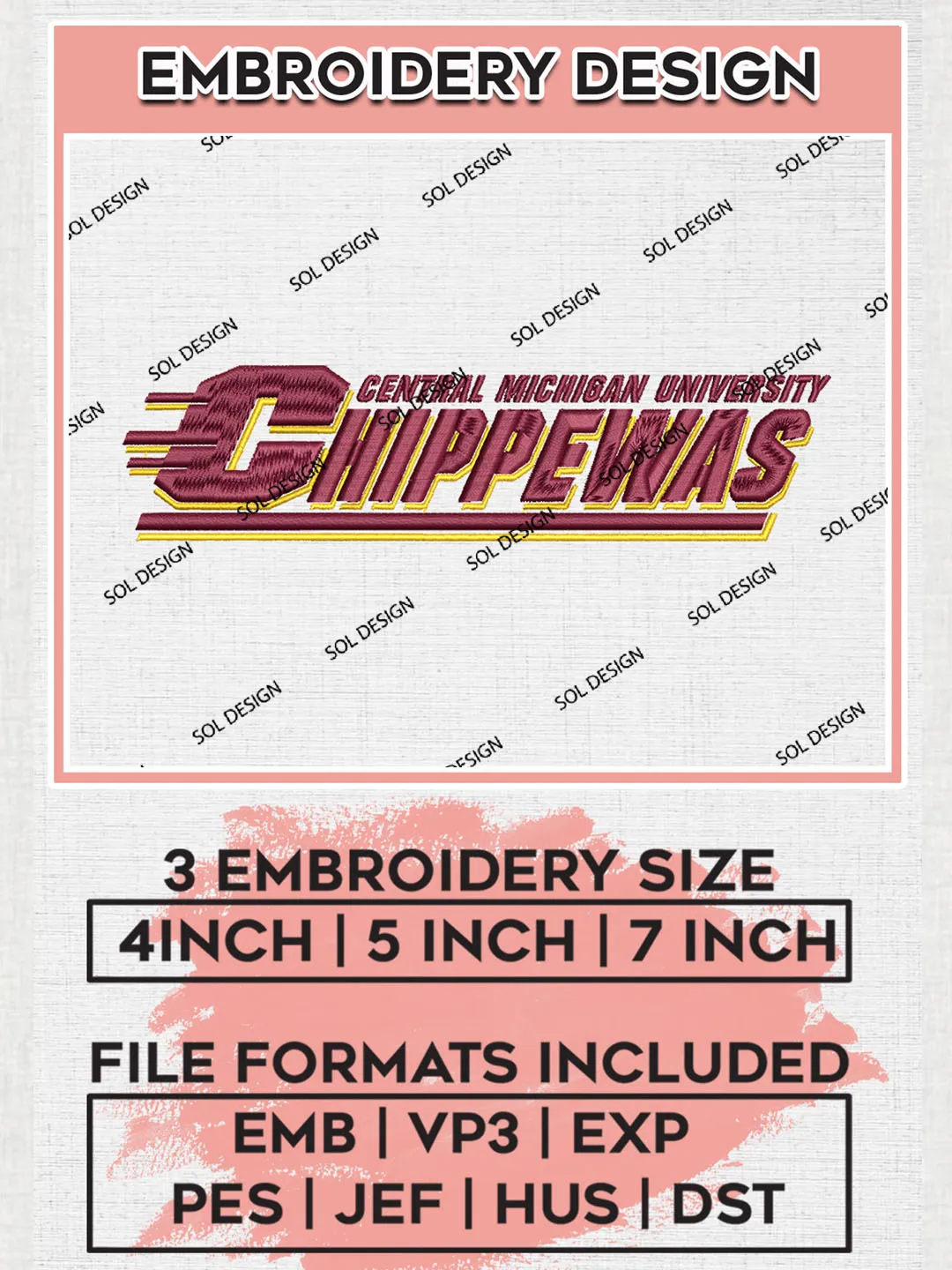 NCAA Central Michigan Chippewas Team Writing Logo embroidery designs ...