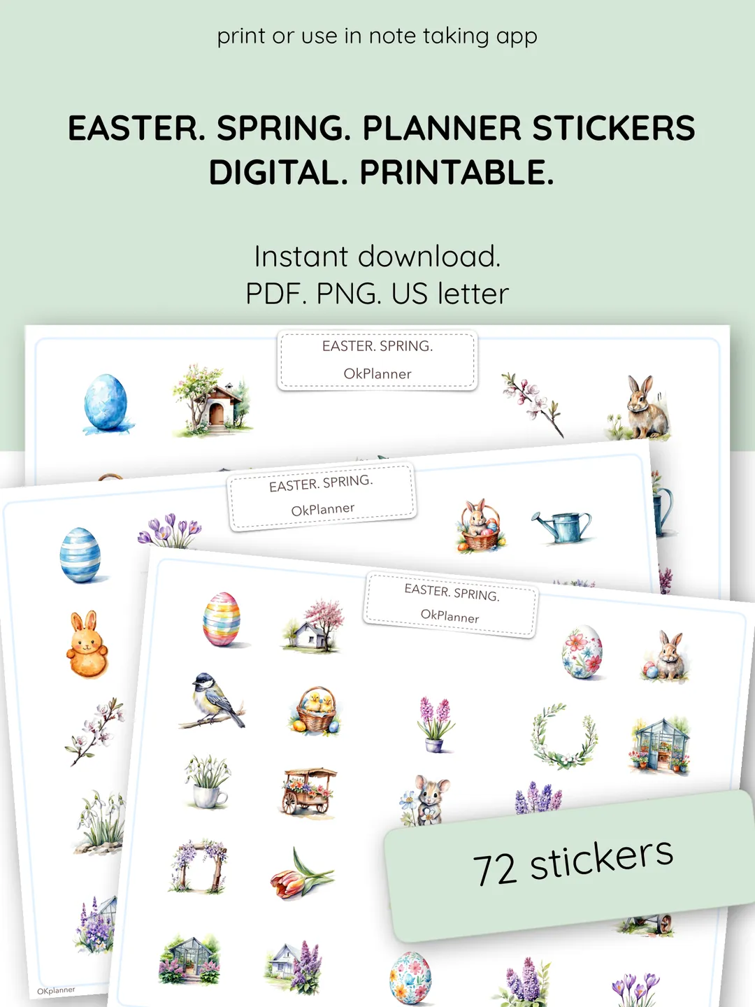 Easter, Spring Sticker Pack for Digital Planners, Calendars, Postcards ...