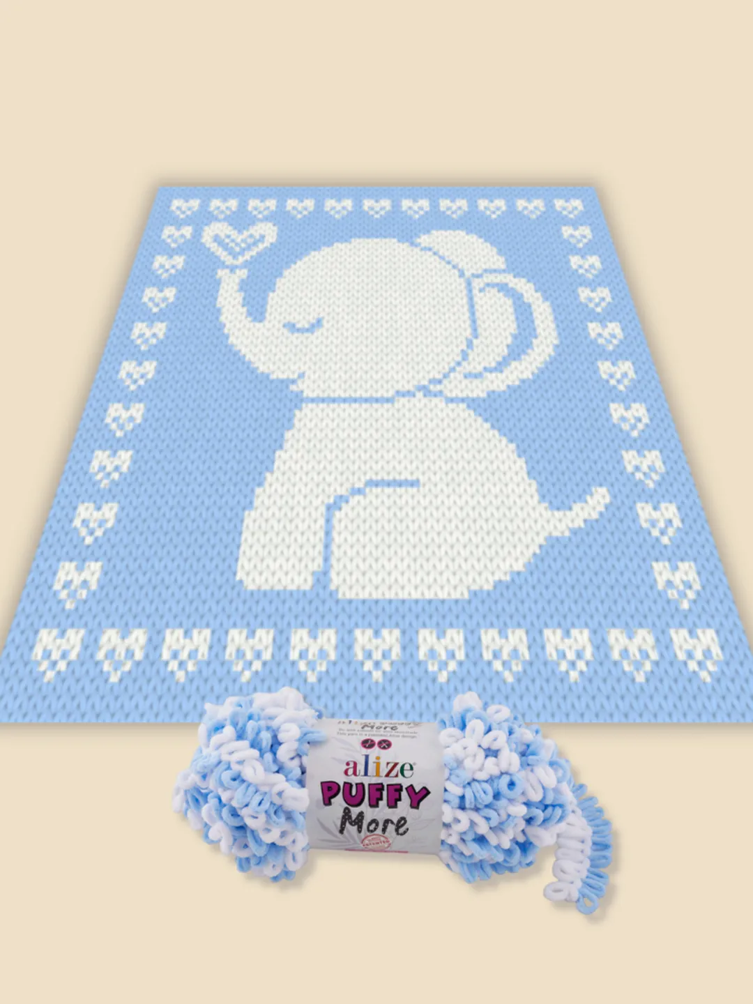 Loop yarn Finger knitted Baby Elephant blanket pattern