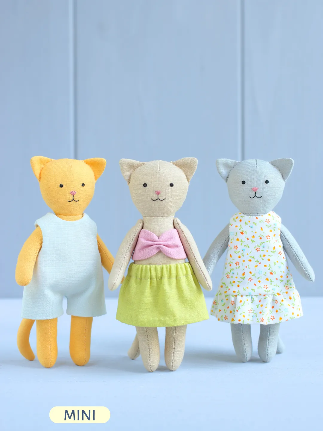 PDF Mini Cat Stuffed Animal with Set of Clothes Sewing Pattern