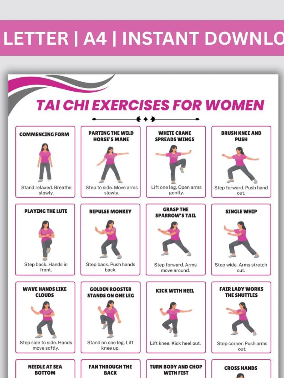 Tai Chi Chair Workouts Printable, Workout Plan PDF, Digital Download ...