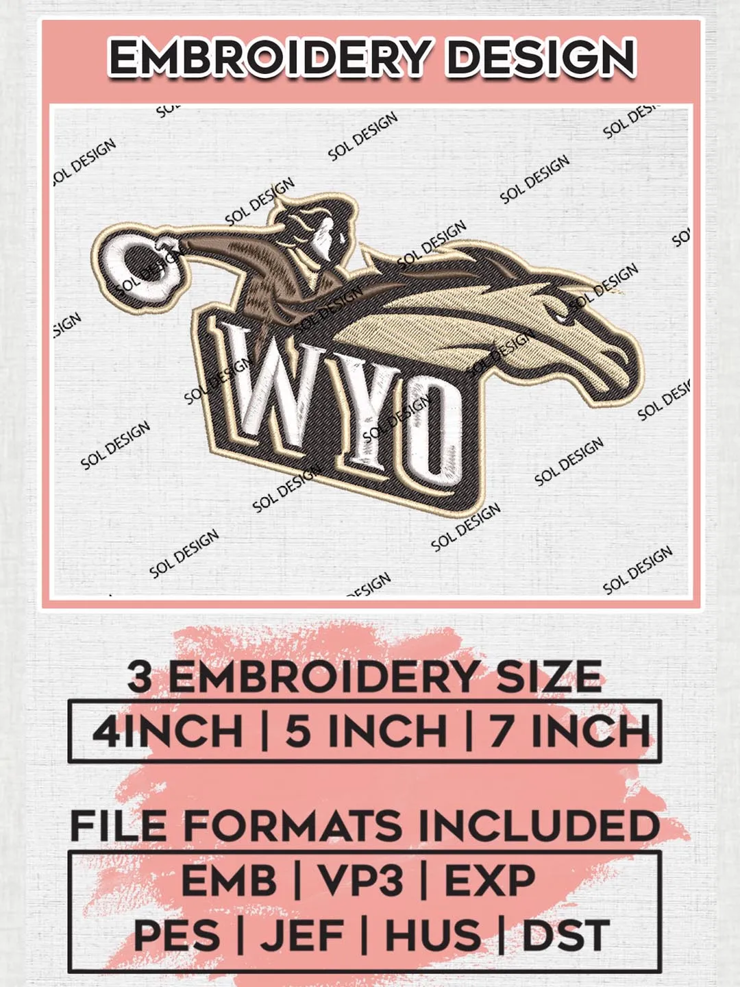 NCAA Wyo Girls Logo Embroidery Design Files, NCAA Wyoming Cowboys Team ...