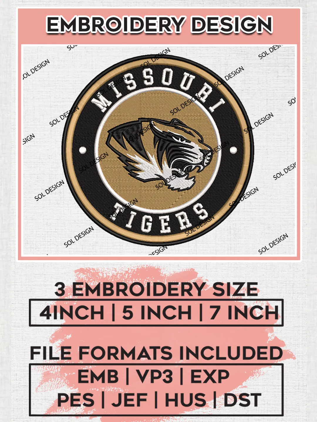 NCAA Missouri Tigers Round Logo Embroidery, NCAA Missouri Tigers Logo ...