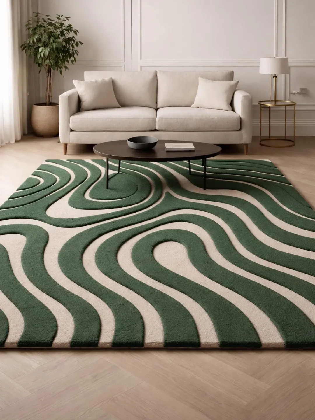 Hand-Tufted Abstract Wave Rug – Multicolor Green, Rust, Beige 3D ...