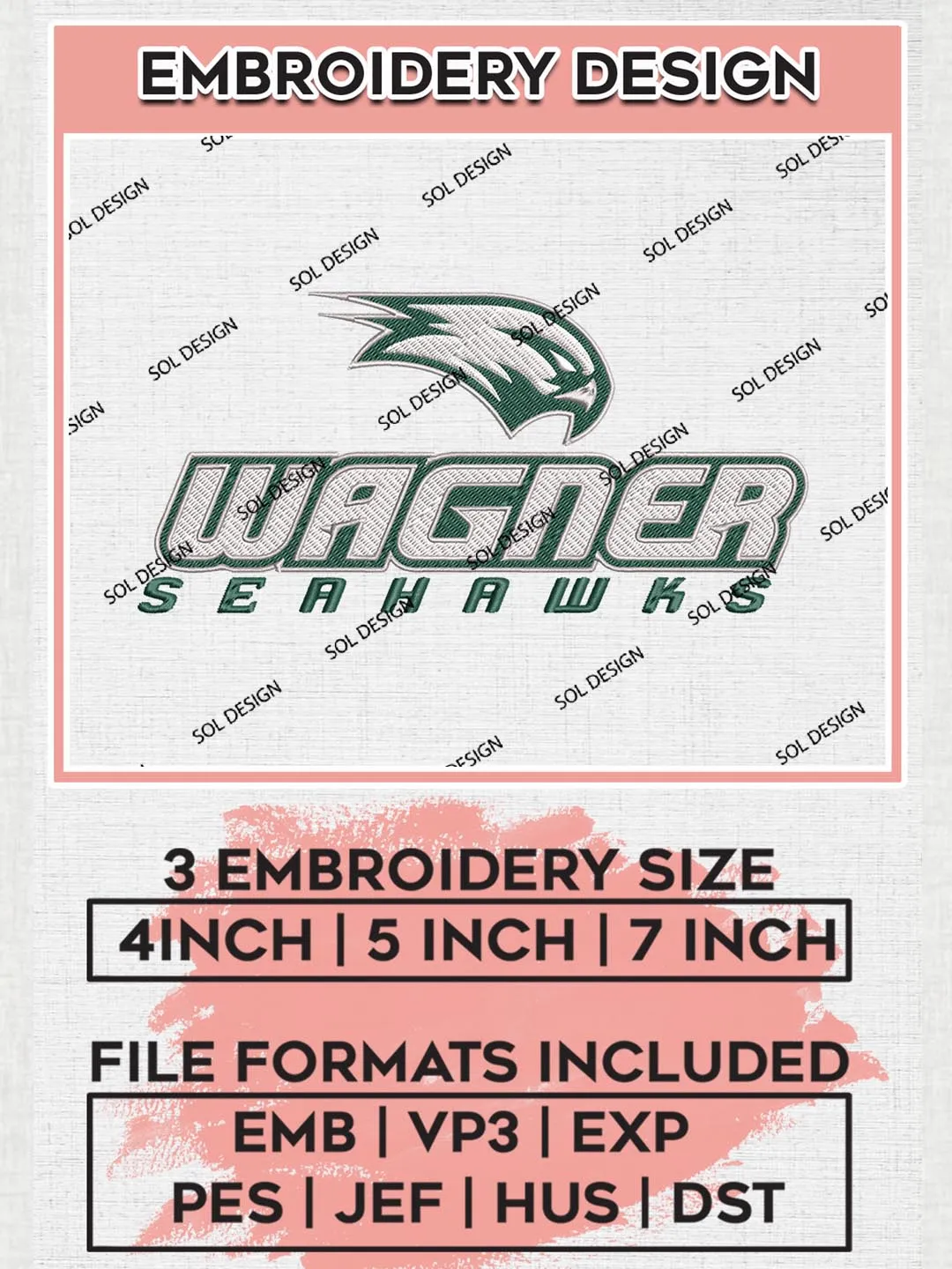 NCAA Wagner Seahawks Team Logo Machine Embroidery Design, NCAA Wagner ...
