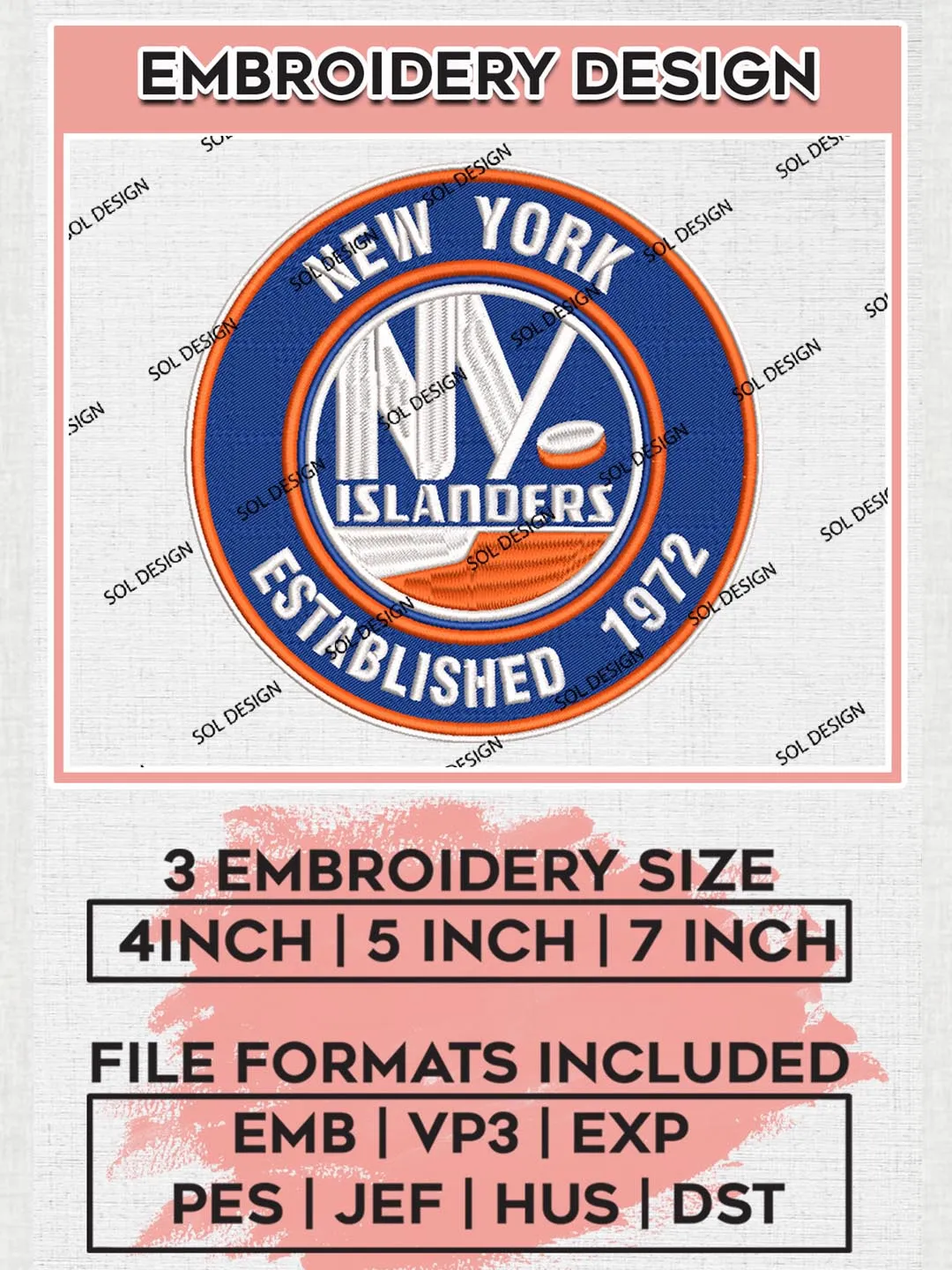 New York Islanders Round Logo Embroidery Files, NHL New York Islanders ...