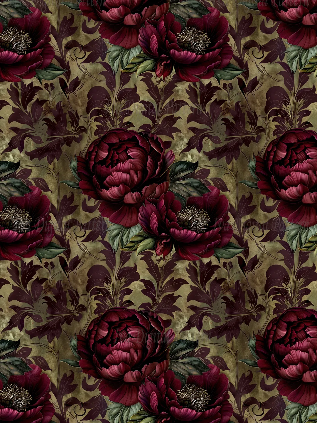 Seamless watercolor blue peony pattern, digital paper, floral pattern ...