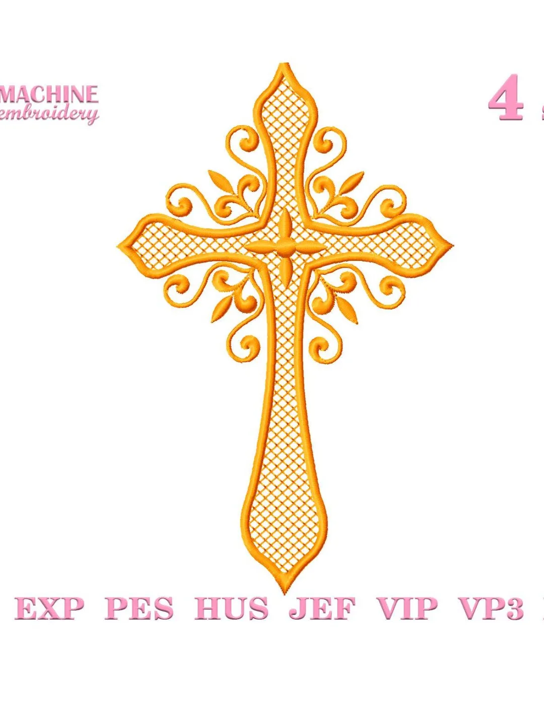 Religious cross embroidery design Machine embroidery pattern 4 sizes ...