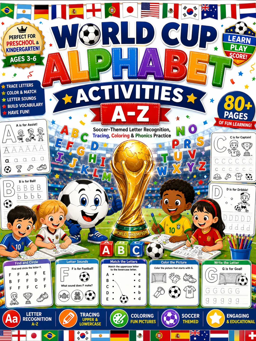 World Cup Alphabet Activities A-Z | Soccer Letter Tracing Worksheets ...