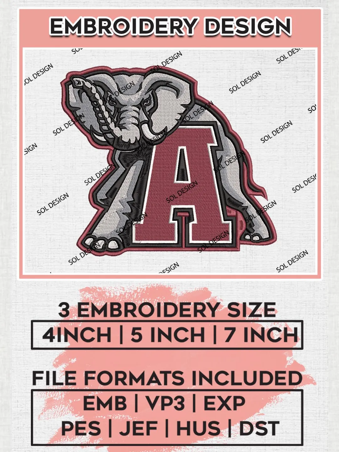 Alabama Crimson Tide Team A Logo Machine Embroidery Design, NCAA ...
