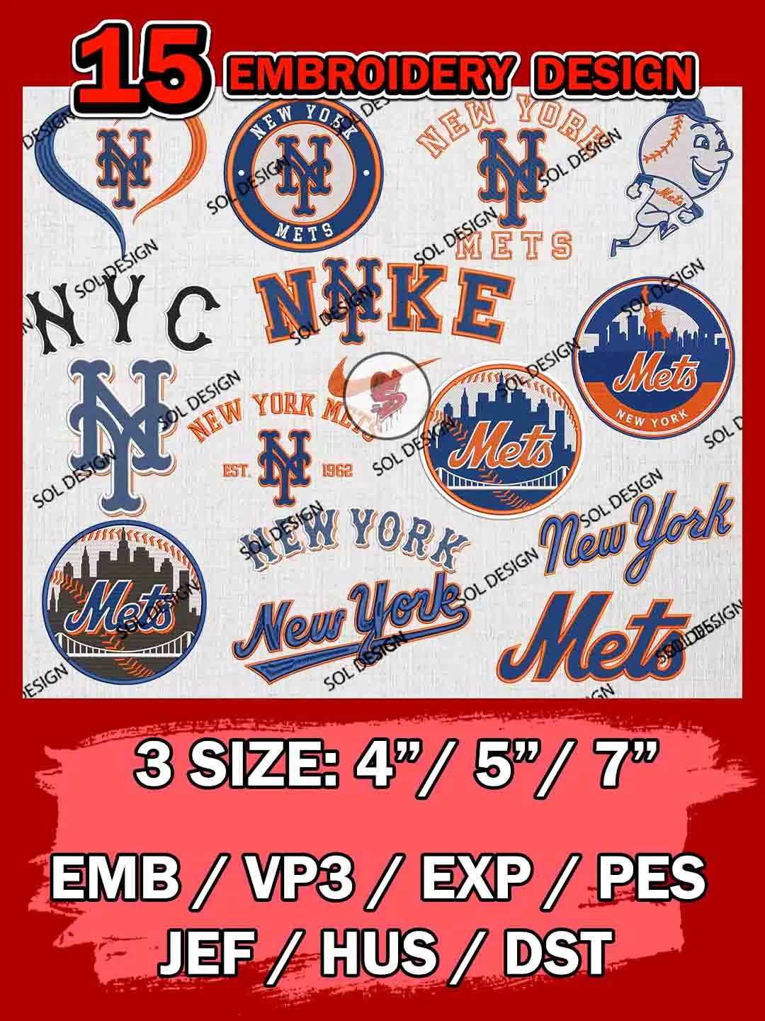 15 New York Mets Bundle Embroidery Files, MLB New York Mets Team Bundle ...