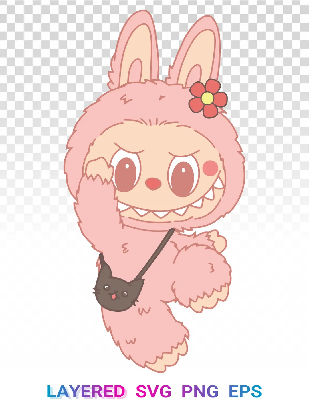 Outline Labubu PNG, Black White Layered SVG, Star ⭐ Eye Labubu Cricut