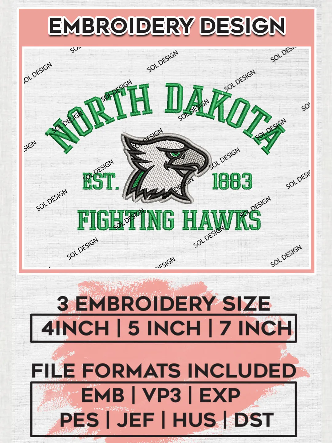 North Dakota Fighting Hawks Est 1883 Logo Embroidery Designs, NCAA ...
