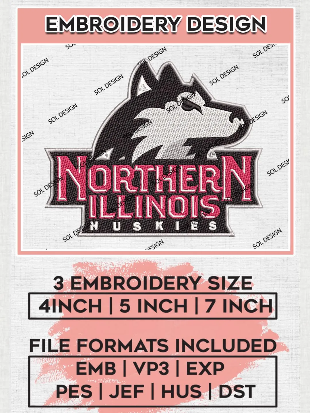 NCAA Northern Illinois Huskies Team Logo Machine Embroidery Design ...