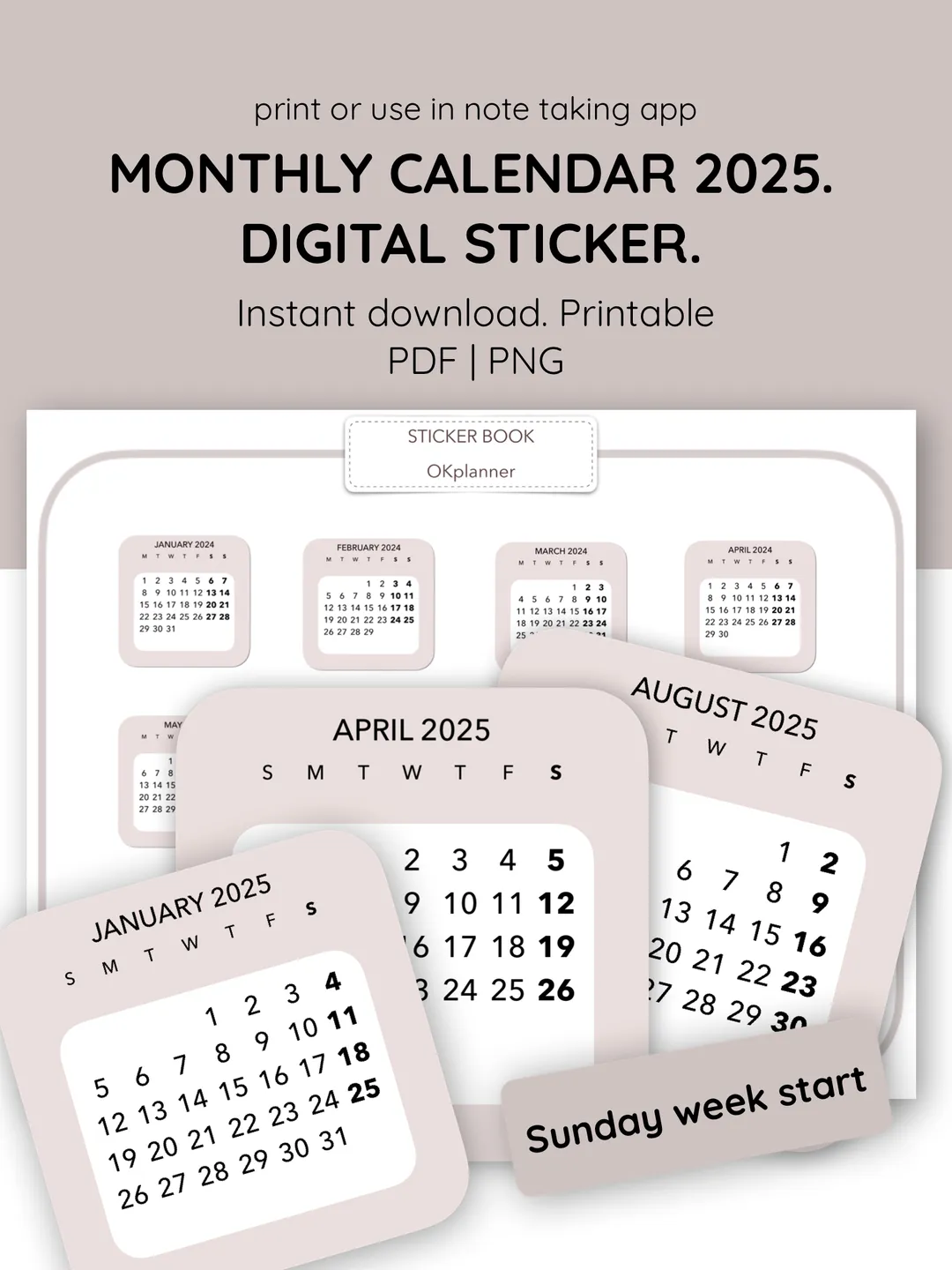 Digital monthly stickers 2025. Planner journal sticker. Student sticker ...