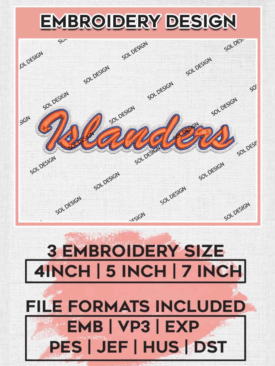 NHL Islanders Wordmark Logo Embroidery Files, NHL New York Islanders ...