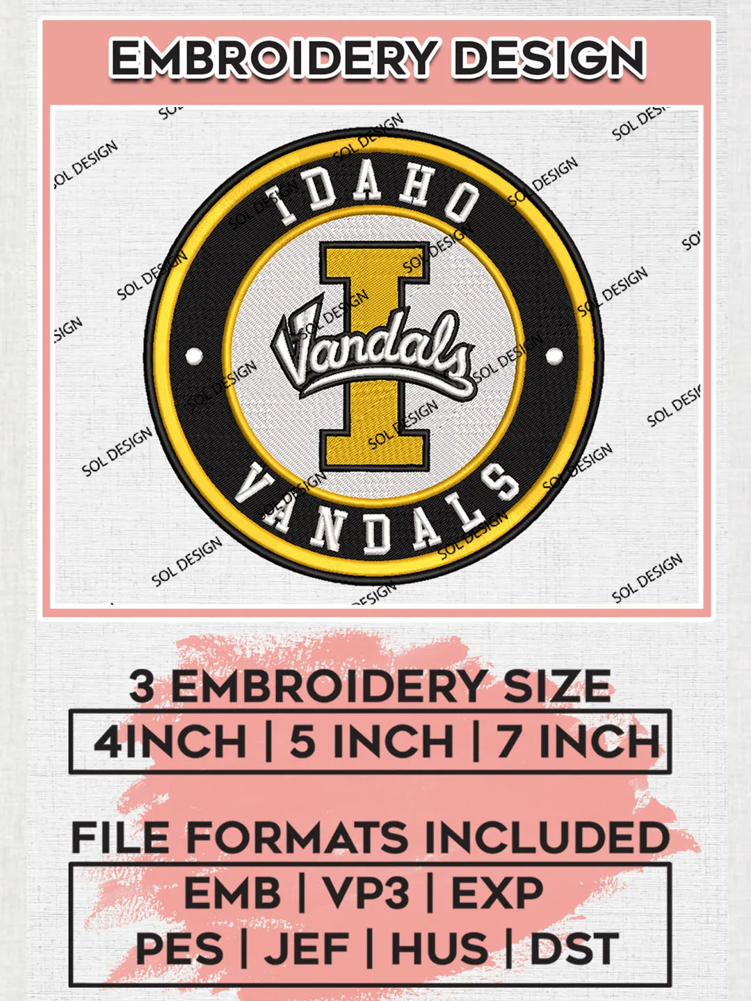 NCAA Idaho Vandals Round Logo Embroidery, NCAA Idaho Vandals Logo ...
