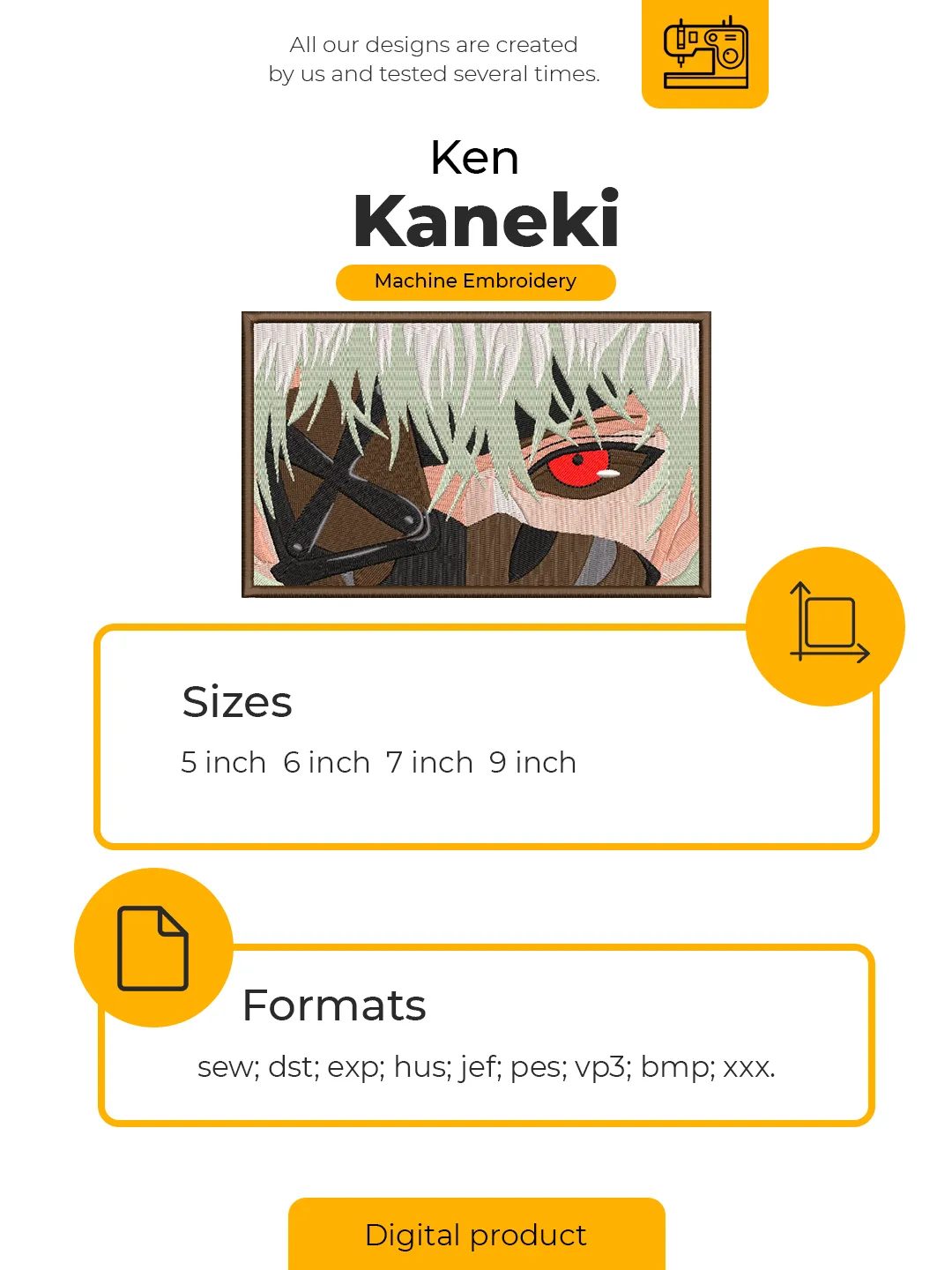 Ken Kaneki Embroidery Design File/ Tokyo Ghoul Anime Embroidery Design ...