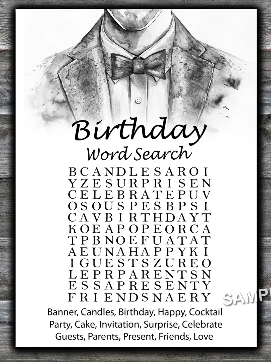 Bow Tie Birthday Word Search Game,Birthday Games for Him, Adult ...