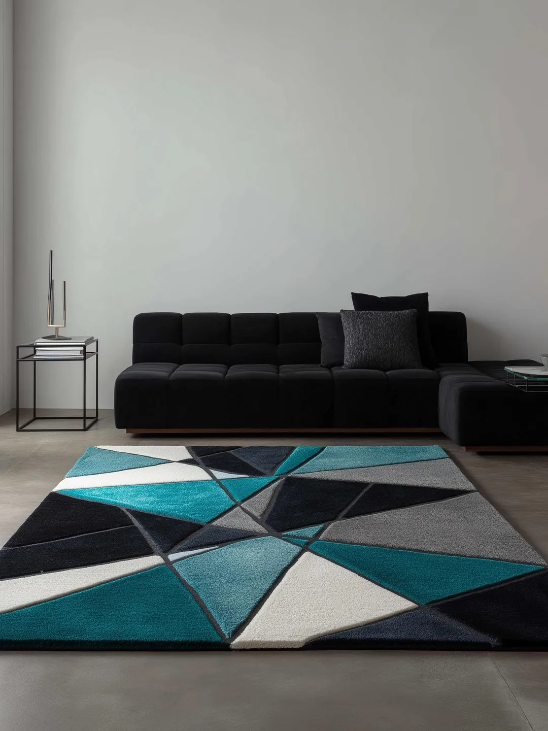 Deep Teal Geometric Area Rug: Modern Abstract Chroma Block Carpet Teppich