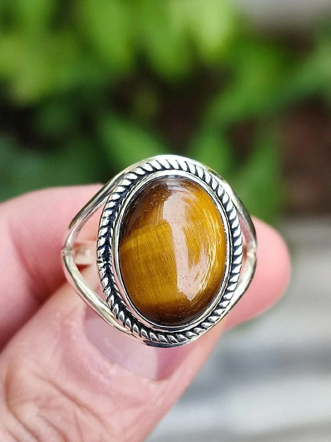 Tigers Eye Ring 925 Sterling Silver Oval Gemstone Handmade Jewelry