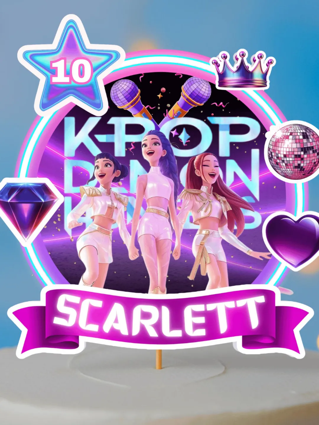 Editable K-pop Demon Hunter Cake Topper, Huntrix Party Decoration ...
