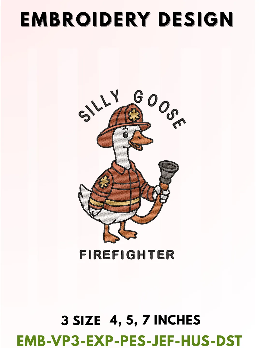 Silly Goose Firefighter Embroidery Design, Cute Goose in Fireman ...