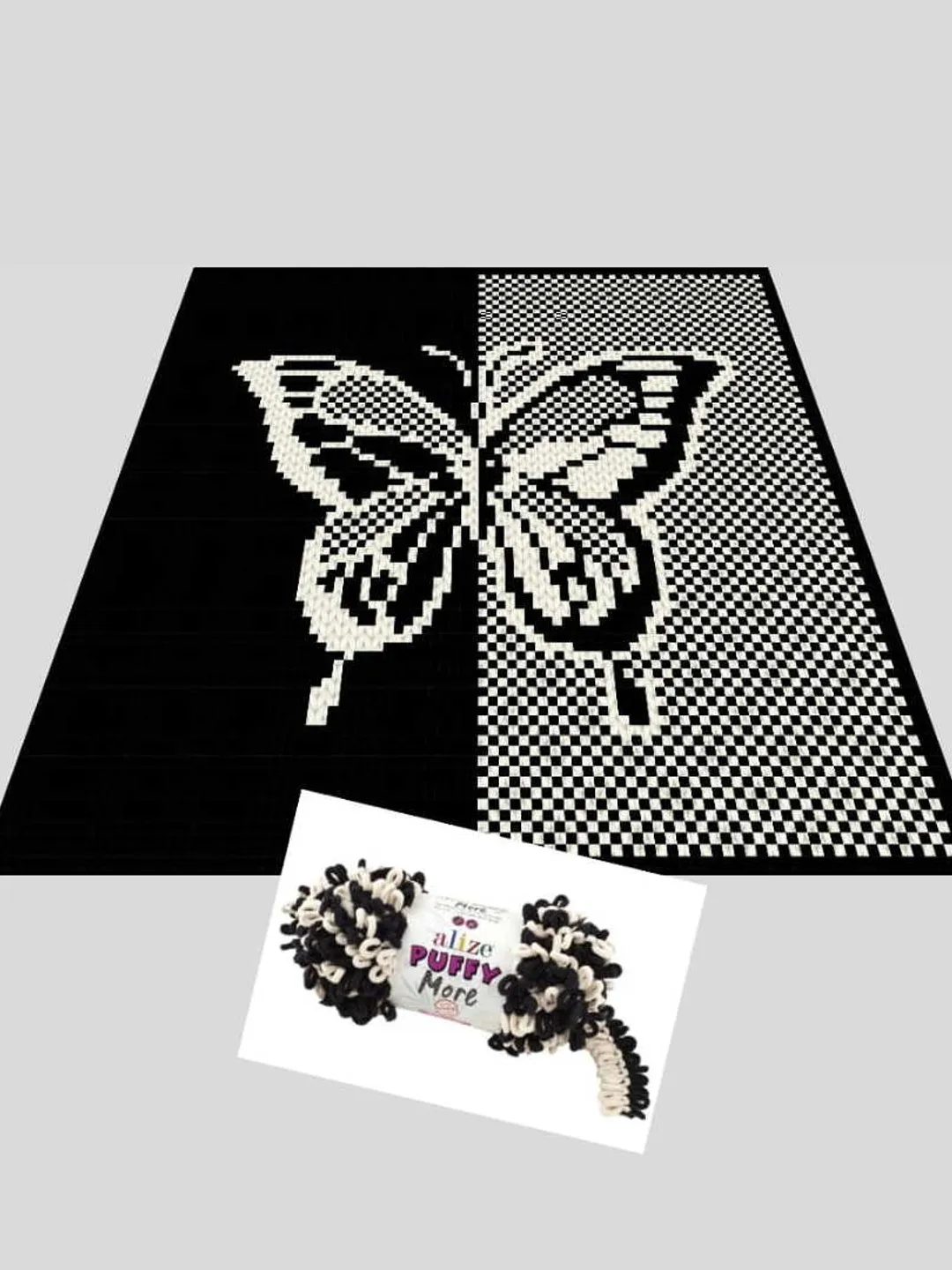 Loop yarn finger knitted Butterfly&Flower blanket pattern PDF
