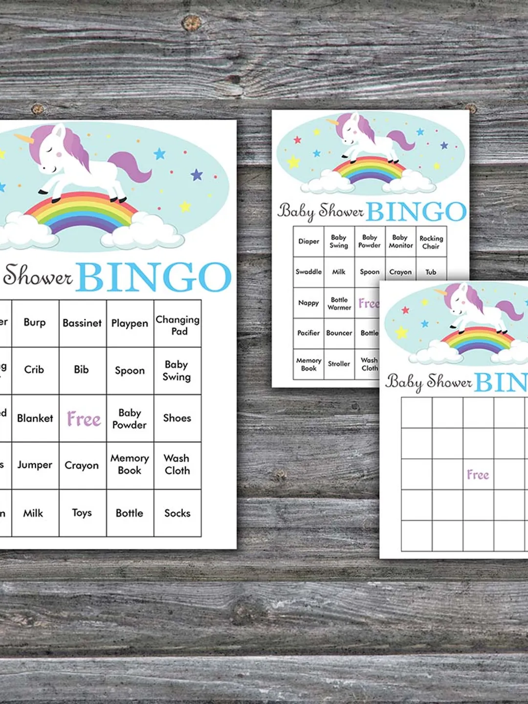 60 Unicorn Baby Shower Bingo Cards,Rainbow Baby Shower Bingo Games ...