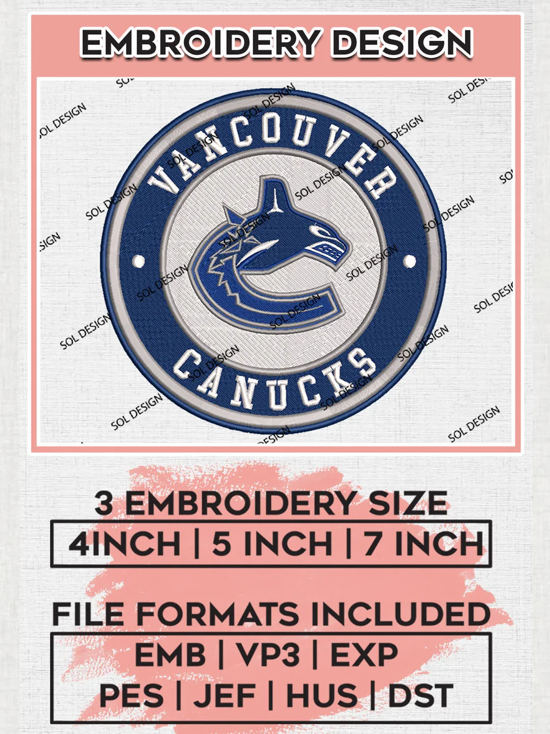 Vancouver Canucks Circle Logo Machine Embroidery Files, NHL Vancouver ...