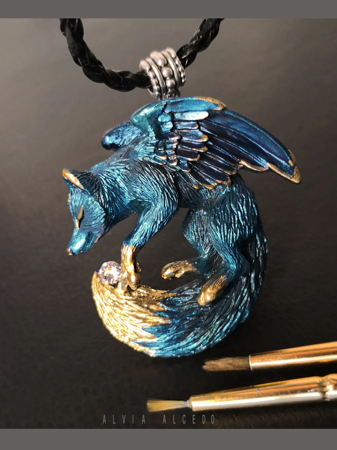 Fantasy dark sky fox pendant