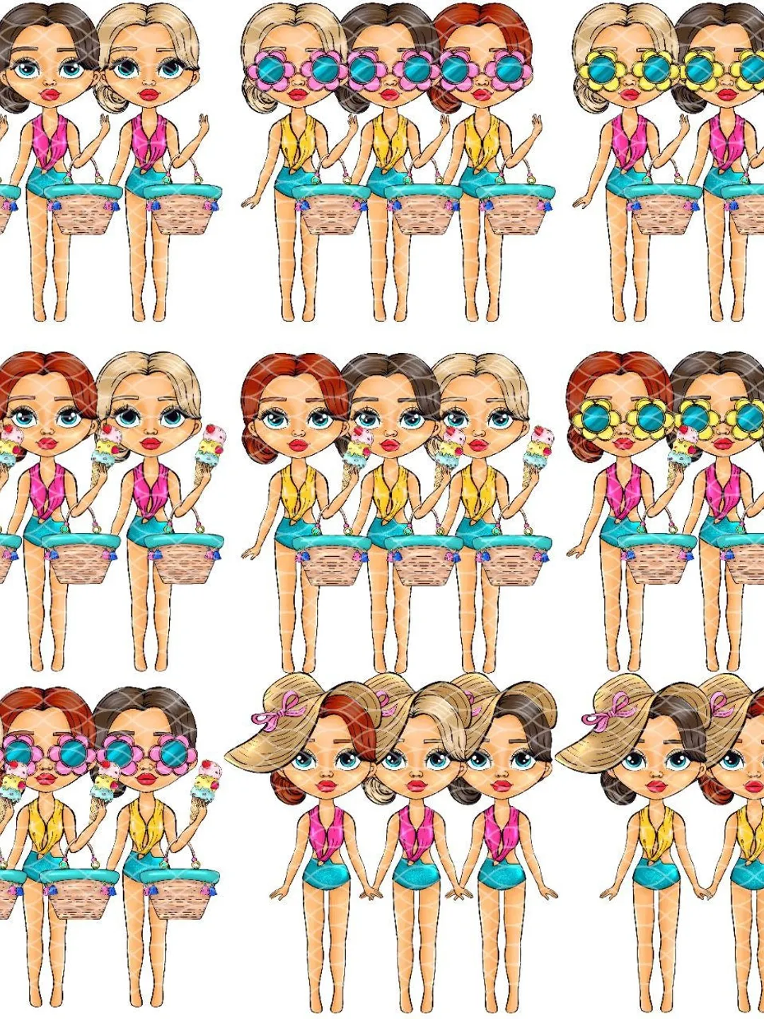 Super Beach Girls Clipart, Beach Birthday Clipart, Summer Girl Clipart ...
