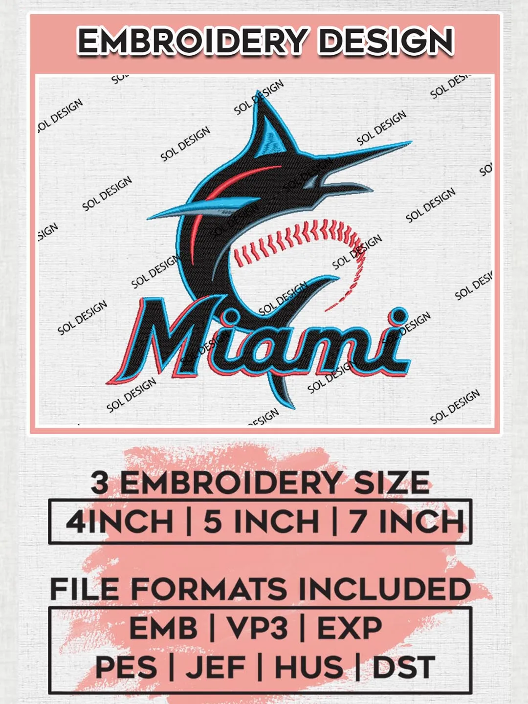 MLB Miami Mascot Logo Embroidery Files, MLB Miami Marlins Team ...