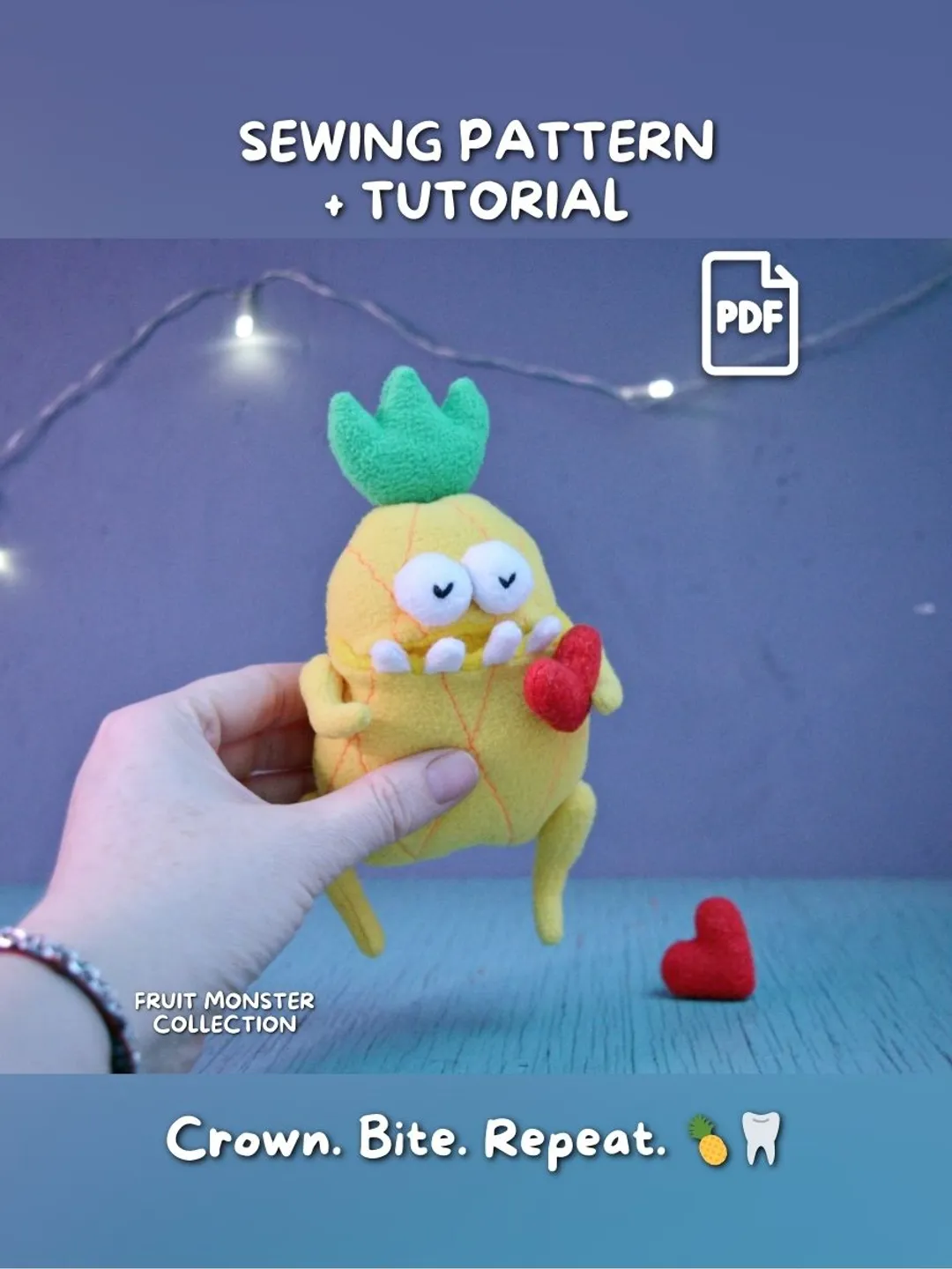 Plush Sewing Pattern PDF – Monster Toy with Pocket Mouth