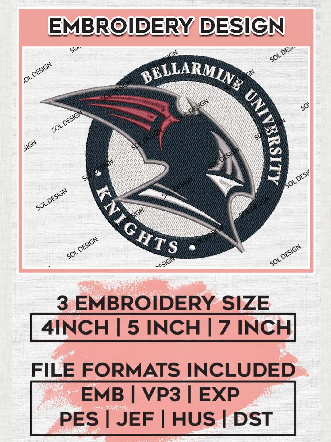 Bellarmine Knights Team Round Logo embroidery designs, NCAA Bellarmine ...