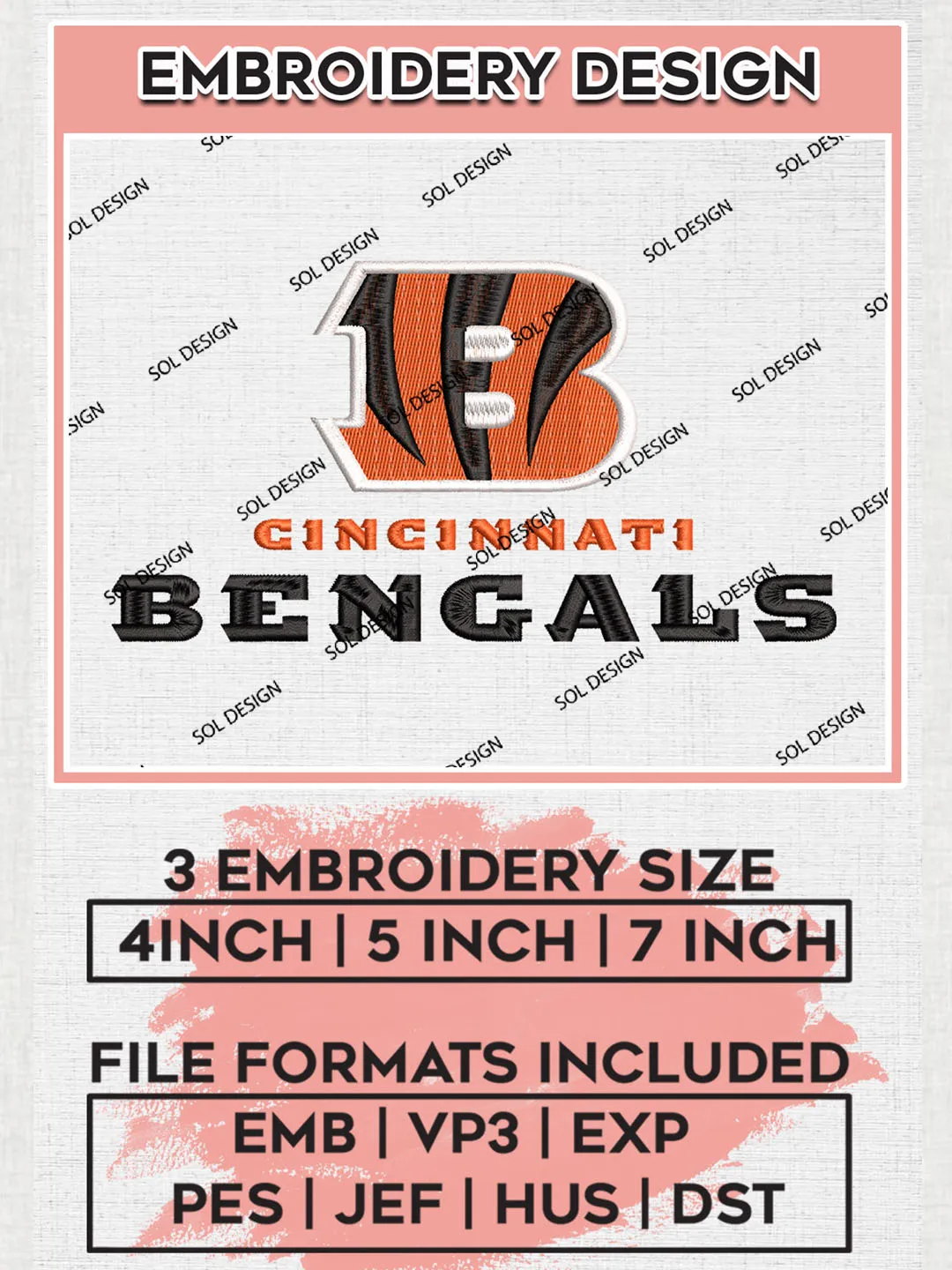 Cincinnati Bengals Football Embroidery files, Bengals NFL Logo ...