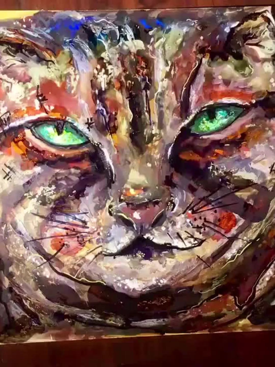Moody cat,mix media watercolour and alcohol inks painting on yupo paper ...