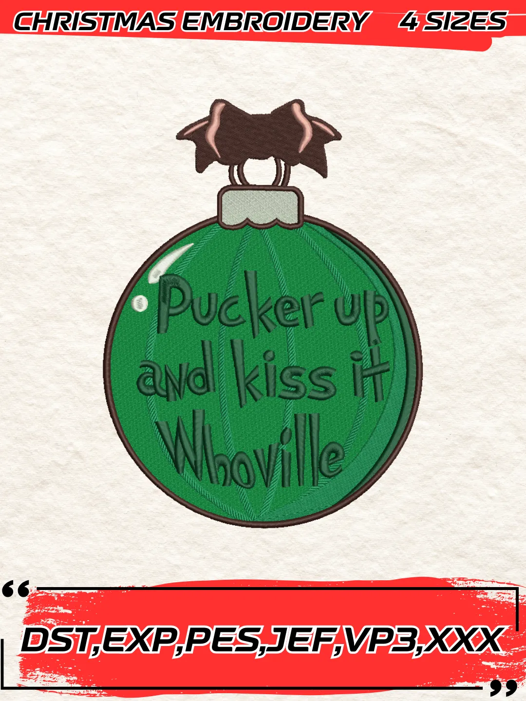 Pucker Up And Kiss It Whoville Embroidery,Christmas Ball Xmas Gift ...