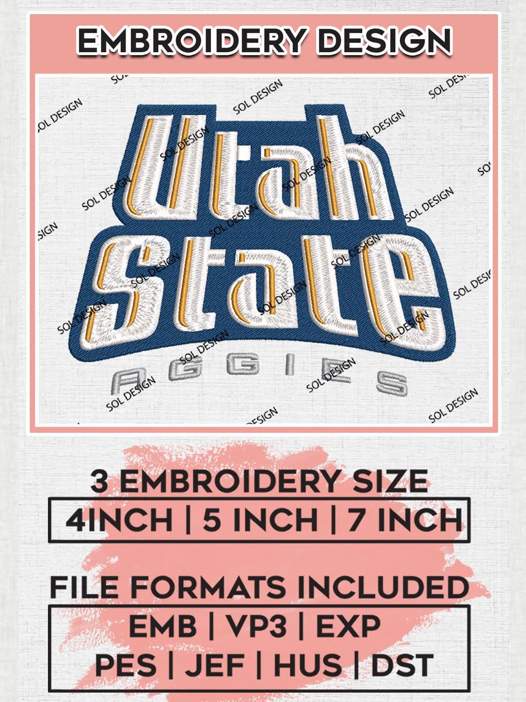 Utah State Aggies Wordmark Logo Embroidery Files, NCAA Utah State Team ...