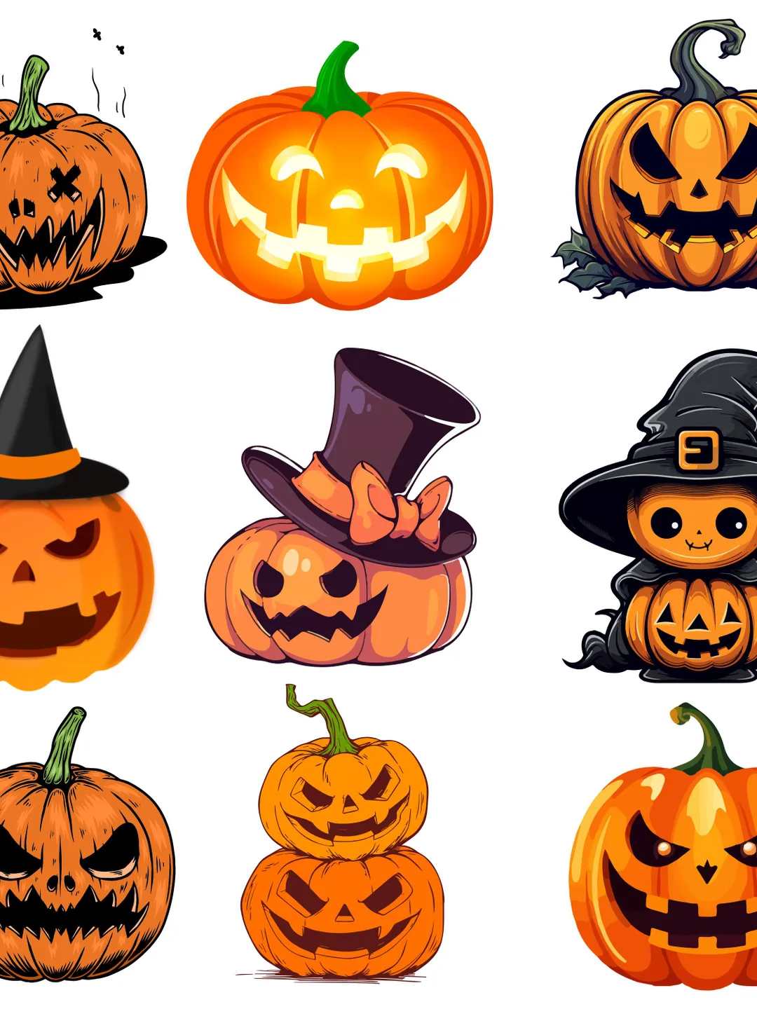 Halloween Pumpkin Clipart: Spooky Jack-o'-Lantern PNG, PDF Stickers