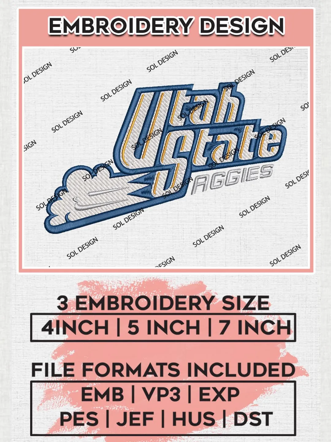 Utah State Aggies Logo Embroidery Files, NCAA Utah State Aggies Team ...