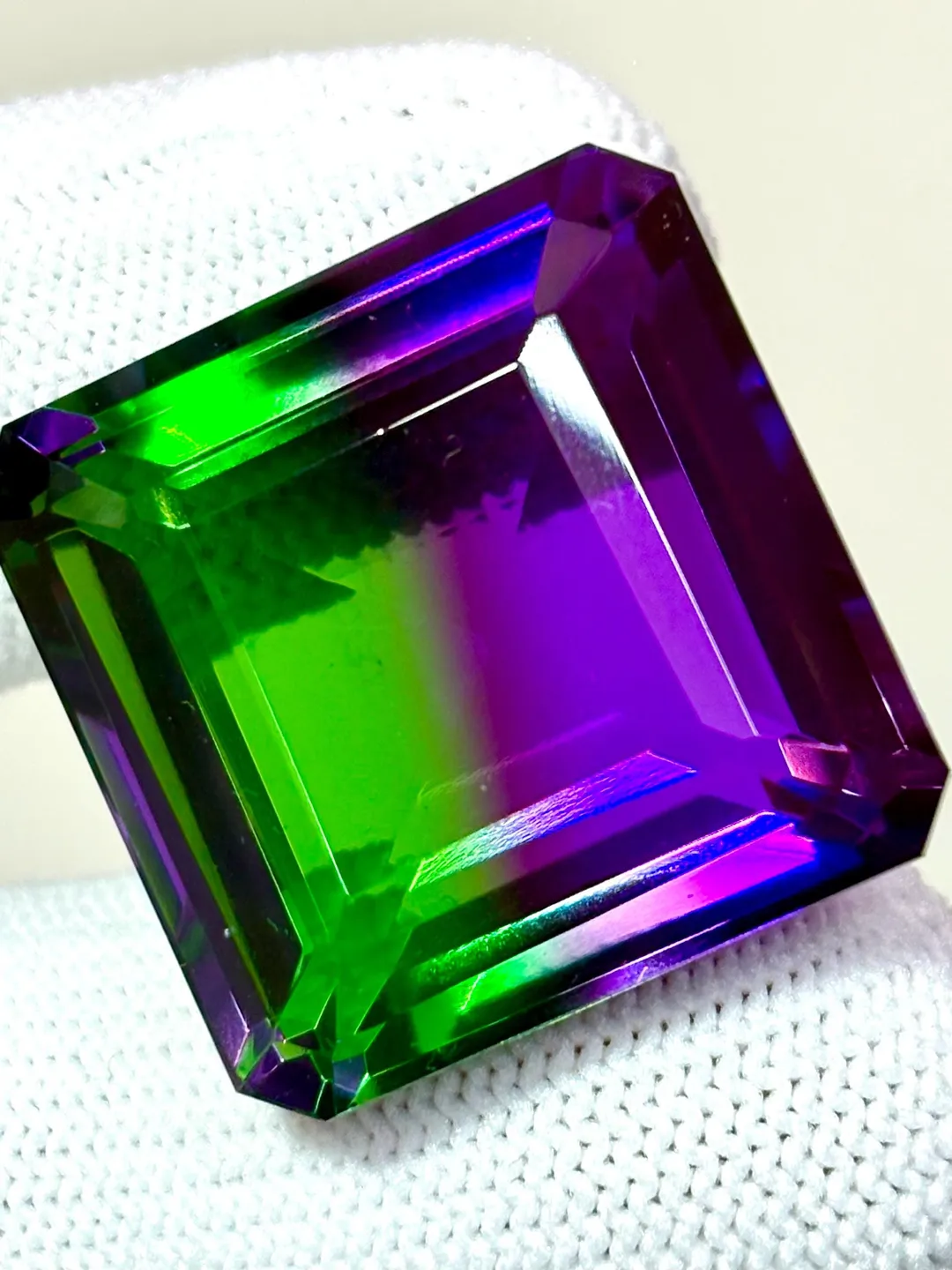 Bi-Color Green Purple Tourmaline, Large Rectangular Gem (78 Ct)