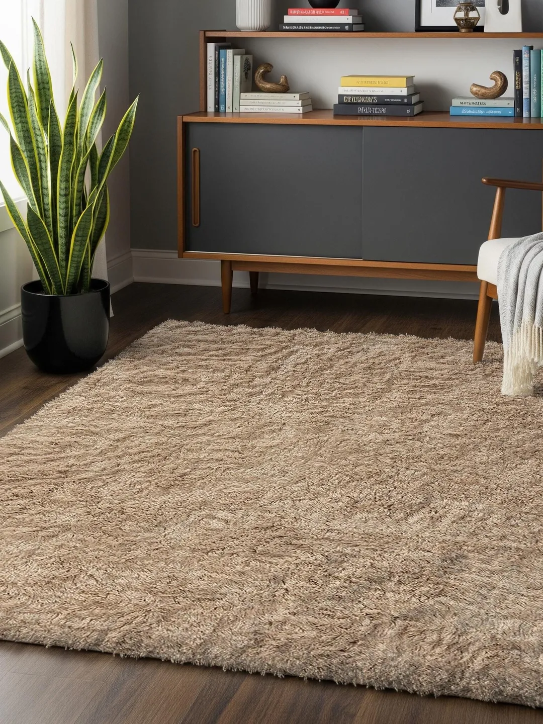 Shag Taupe Handmade Wool Rug for LivingRoom, Bedroom HighPile Cozy ...