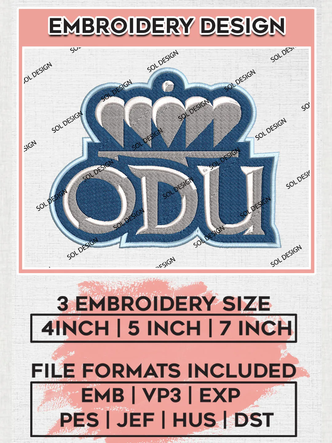 Old Dominion Monarchs Logo Machine Embroidery Design, NCAA ODU Monarchs ...